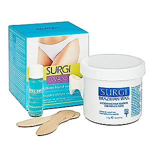 SURGI WAX Brazilian Hard Wax Kit 4oz, Waxing Kit for Hair Removal with pre-elipation Oil (82563)