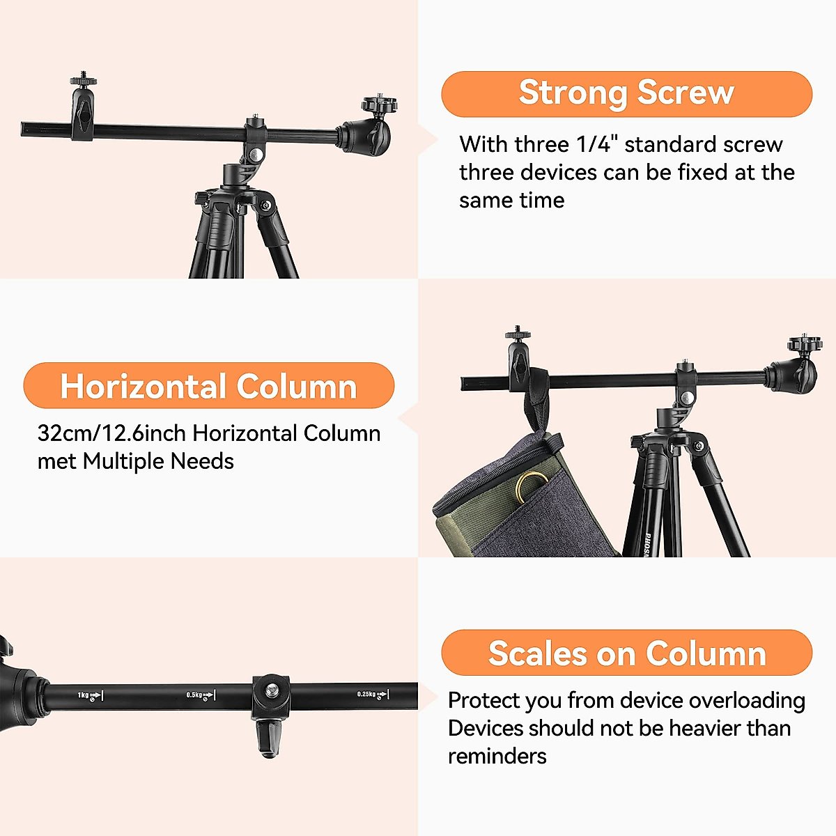 PHOSNOVA 68" Cell Phone Tripod,Overhead Camera Tripod Stand with Remote,360° Rotation Horizontal Extendable Arm iPhone Stand for Recording/Webcam
