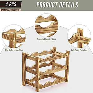 Kigley 4 Pcs Bamboo Wine Rack Countertop 3 Tier 9 Bottle Wine Holder Stand Wine Display Shelf Wine Storage Organizer for Kitchen Cabinet Counter Bar Pantry Wine Cellar Basement