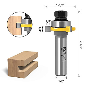 Tongue and Groove Router Bit Set 1/4 shank, SellyOak Tongue Groove Router Bit, 3 Teeth Adjustable T Shape for Doors, Drawers, Shelves & More