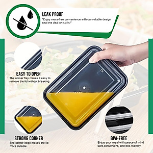 Fonteme 38 oz Meal Prep Container with Lids – 10 Pack | Disposable Food Storage Containers | BPA-Free, Microwave, Freezer Safe Rectangular Containers