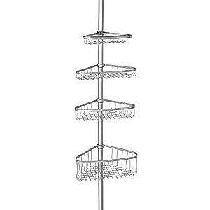 iDesign Steel 4-Shelf Extendable Tension Shower Caddy, The York Collection - 8" x 11" x 108", Silver
