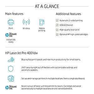HP LaserJet Pro 4001dw Wireless Black & White Printer (Renewed)