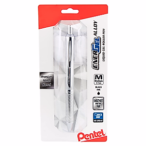 Pentel EnerGel Alloy RT Gel Pen, Medium Metal Tip, Silver Barrel, Black Ink, 1 Each (BL407BP)