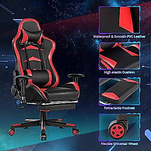 Tangkula Gaming Desk and Chair Set, E-Sport Gamer Desk & Racing Chair Set, w/Monitor Stand, Cup Holder, Earphone Hook, Seat Height Adjustment, Reclining Backrest & Footrest, Gaming Recliner Desk Set