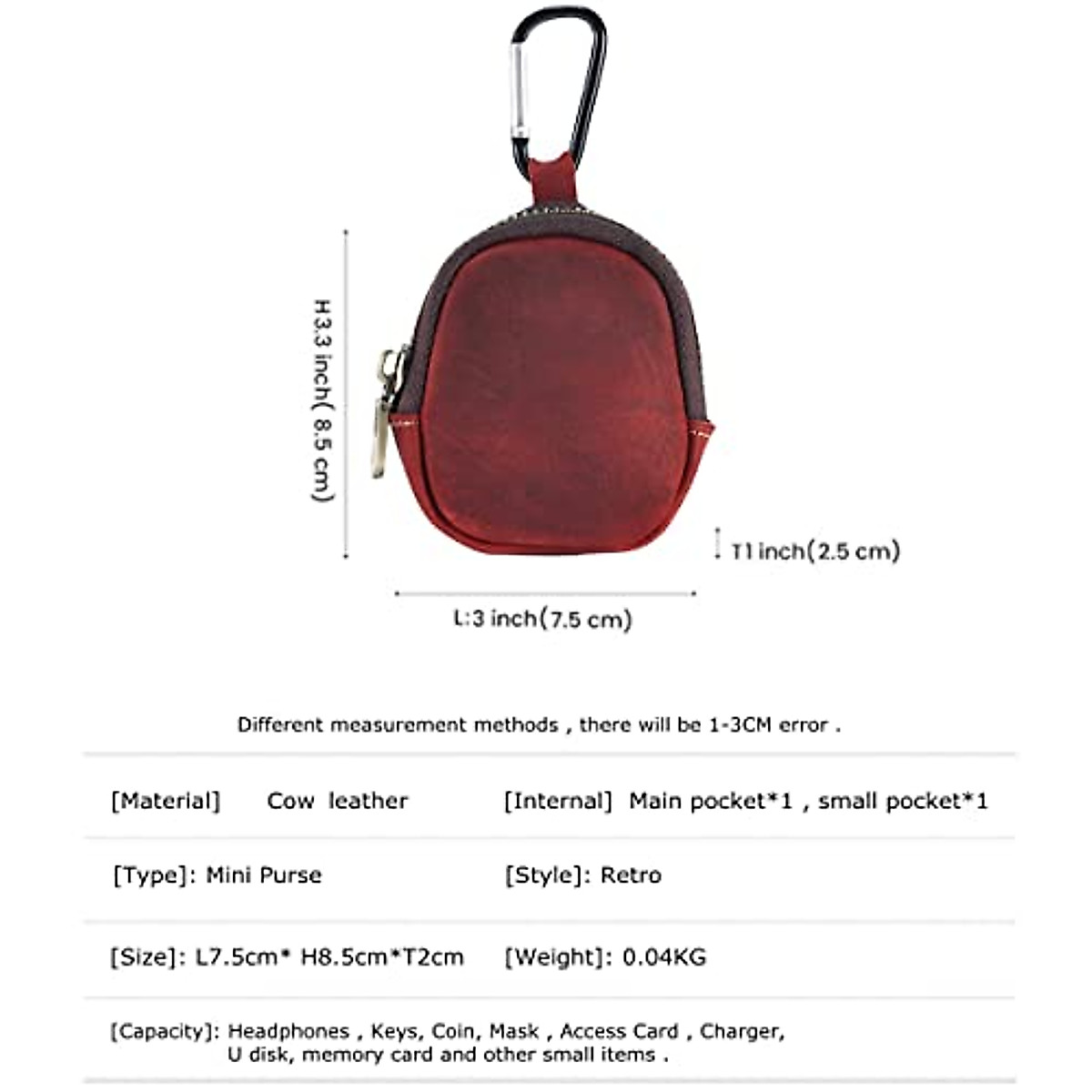 Tomcrazy Mini Backpack Bag Genuine Leather Carrying Pouch Small Purse for AirPods Pro Case, Galaxy Buds, Sony LinkBuds S WF-L900 WF-1000XM4, Keys, Coins,Access Card, Airtag (Wine red)