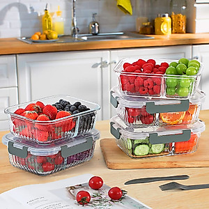 KOMUEE Glass Meal Prep Containers 2 Compartments, 5 Packs 36 oz, Airtight Glass Lunch Bento Box with Lids, Glass Food Storage Containers, BPA Free, Microwave, Freezer and Dishwasher Friendly