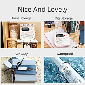 Pink Label Maker Machine with Tape D210S Portable Labeler Label Printer for Labeling with 4 Laminated Label Tapes JM231, QWERTY Keyboard Label Maker, AC Adapter Easy-to-Use, Multiple Line Labeling