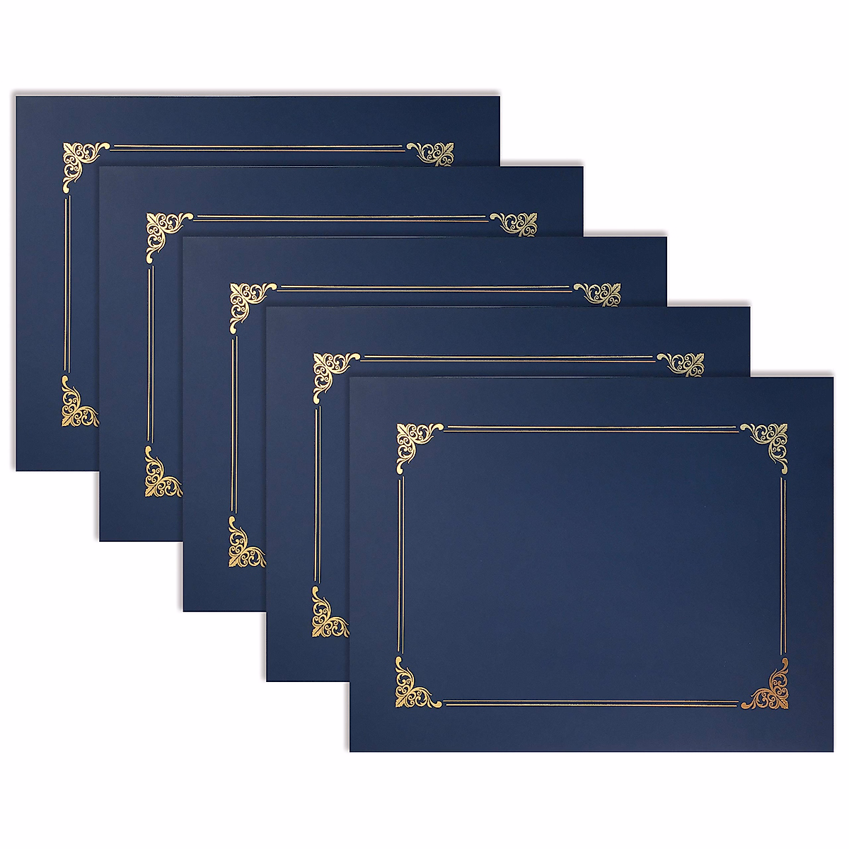 Better Office Products 25 Pack Navy Blue Certificate Holders, Diploma Holders, Document Covers with Gold Foil Border, for Letter Size Paper, 25 Count, Blue