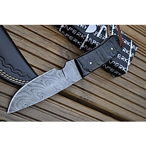 Perkin Handmade Damascus Steel Knife - Hunting Knife - Ram's Horn Handle- Full Tang - Amazing Value