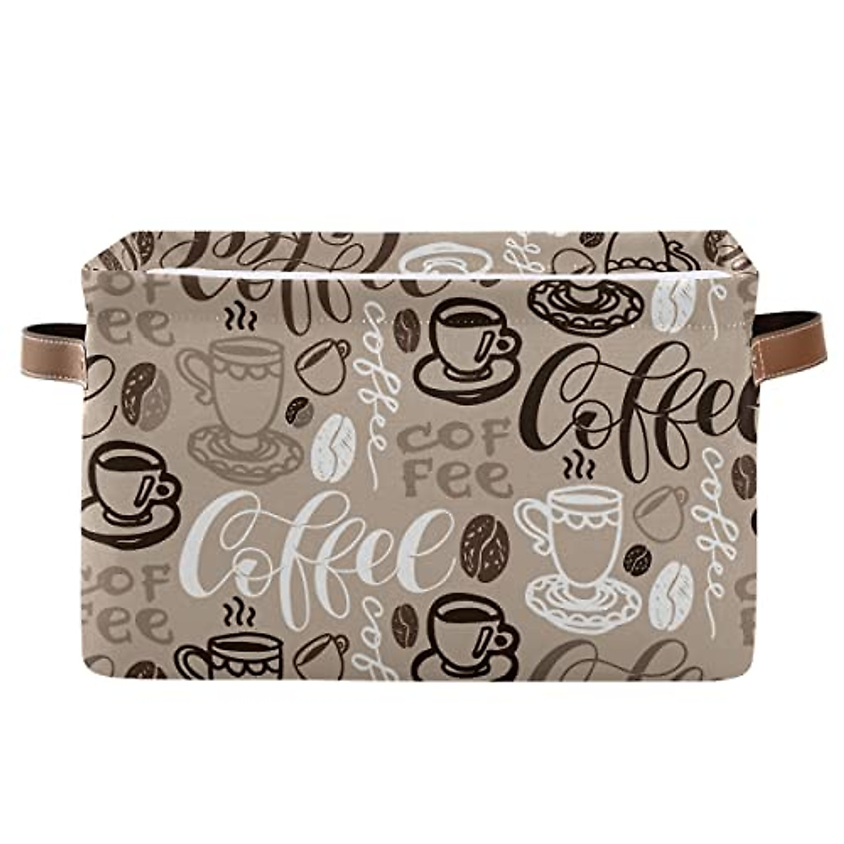 Coffee Storage Basket Fabric Storage Bin Farmhouse Coffee Pod Holder Baskets, Coffee Cup Foldable Storage Boxes Organizer for Baby Cloth Dog Toy Book Storage Cubes Shelf Closet Basket 16×12×8 Inches