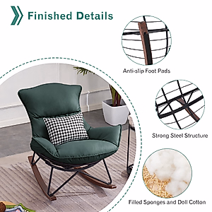 MCombo Modern Rocking Chair, Upholstered Glider Rocker Nursery Accent Chair with Ottoman, Comfy Reading Chairs for Living Room Bedroom Offices (Green)