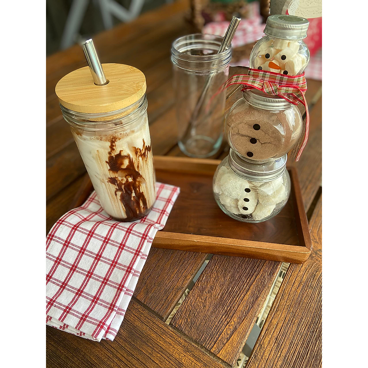 TADN Tumbler Cup Set with Lids and Straws 24oz (Set of 2) Wide Mouth Drinking Glasses Cups - Modern Style - Great for Smoothie, Bubble tea, Fresh Water, Ice Coffee -Reusable