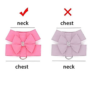 SELMAI Small Pet Dog Cat Bling Rhinestone Harness and Leash Set Bow Girls Soft Ultra Suede Leather, Adjustable/No Pull Pink L