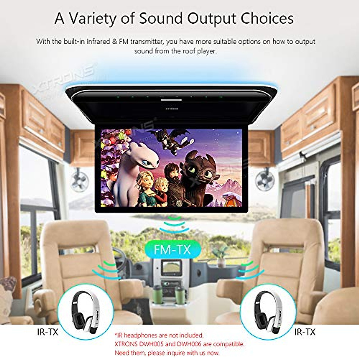 XTRONS 19.5 Inch Car Overhead Player 16:9 Wide Screen 1080P Video Car Roof Mount Monitor Ultra-Thin Flip Down Overhead Car Monitor Supports IR, HDMI, USB, AV Input, Stereo Speakers