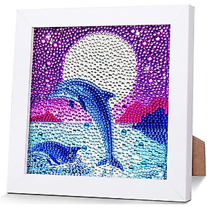 5D Diamond Painting Kits for Kids, Diamond Painting Kits Animals with Wooden Frame, Dolphin Diamond Painting Kits for Beginners, Girls, Adults, Diamond Painting Pictures, Arts Craft for Home Decor