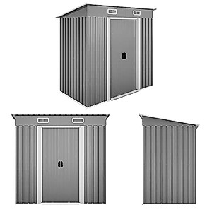Evedy Sheds & Outdoor Storage, 6'x 6' FT Outdoor Metal Storage Shed, Sliding Doors and Window, Sun Protection, Waterproof Tool Storage Shed for Backyard, Patio, Lawn (Wood Grain & Coffee)
