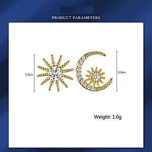Golden Star Crescent Moon Stud Earrings S925 Silver Clear CZ Sun Ear Studs Piercing Earring Set for Women Girls