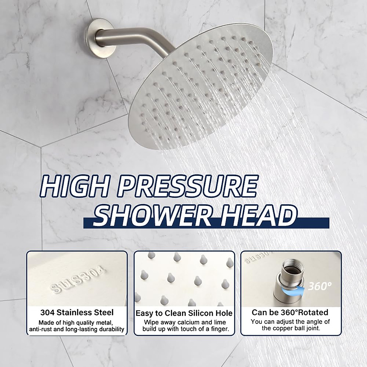 POP SANITARYWARE Shower System Brushed Nickel Bathroom Rainfall Shower Faucet Set Complete Wall Mounted 8 Inch Shower Head and Handle Set with Rough-in Valve Body and Trim Kit