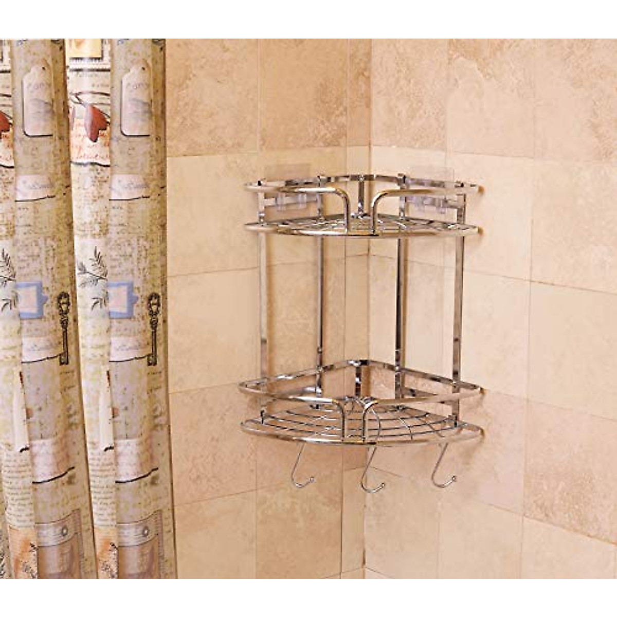 Simple Houseware 2-Tier Bathroom Corner Shower Caddy Organizer with Adhesive Wall Mount, Chrome