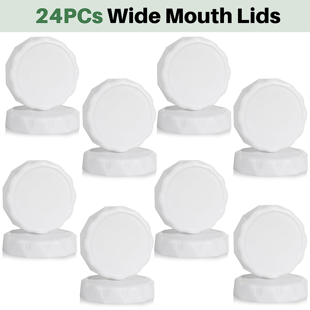 24 Pack Plastic Mason Jar Lids 24 White Wide Mouth with Sealing Rings Mason Jar Lids Fits Ball, Kerr & More Plastic Lids for Mason Jars 86mm Diameter