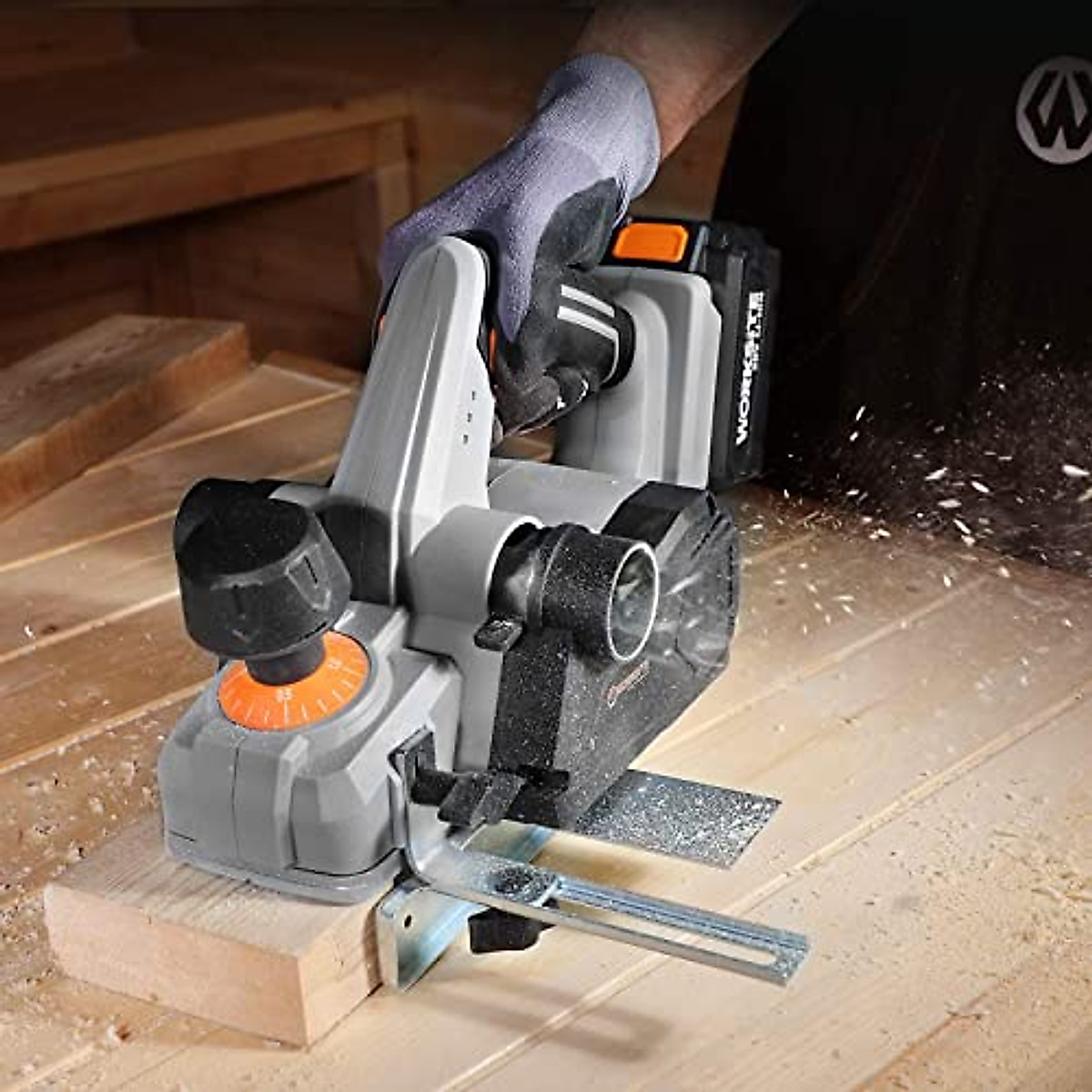 WORKSITE Hand Planer 20V Cordless 3-1/4-Inch Wood Planer with 4.0 Ah Lithium-Ion Battery, Fast Charger, Dust Collection Bag for Woodworking
