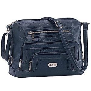 B.AmiciTM Margot Westhampton Organizer Hobo, Leather Exterior, Built-In Wallet Pocket, Over The Shoulder/Crossbody Bag, Women’s, Gray Design – Measures 12" Wide x 9" High x 3" Deep