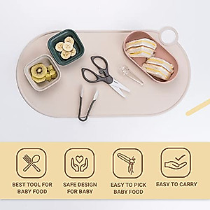 MOTHER-K Portable Ceramic Scissors with Tong Set, Ceramic Scissors for Baby Food with Protective Blade Cover and Portable Case, Safety Lock (GREY)