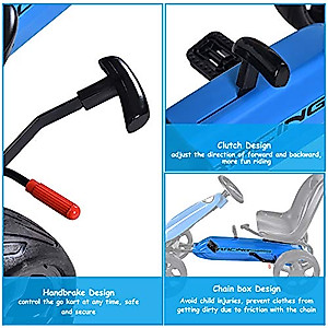 Costzon Go Kart, 4 Wheel Powered Ride On Toy, Outdoor Racer Pedal Car with Clutch, Brake, EVA Tires, Adjustable Seat (Blue)