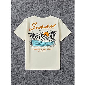 COZYEASE Boys' Oversized Letter Graphic Print Tee Top Round Neck Short Sleeve Casual Summer T Shirt Beige 10Y