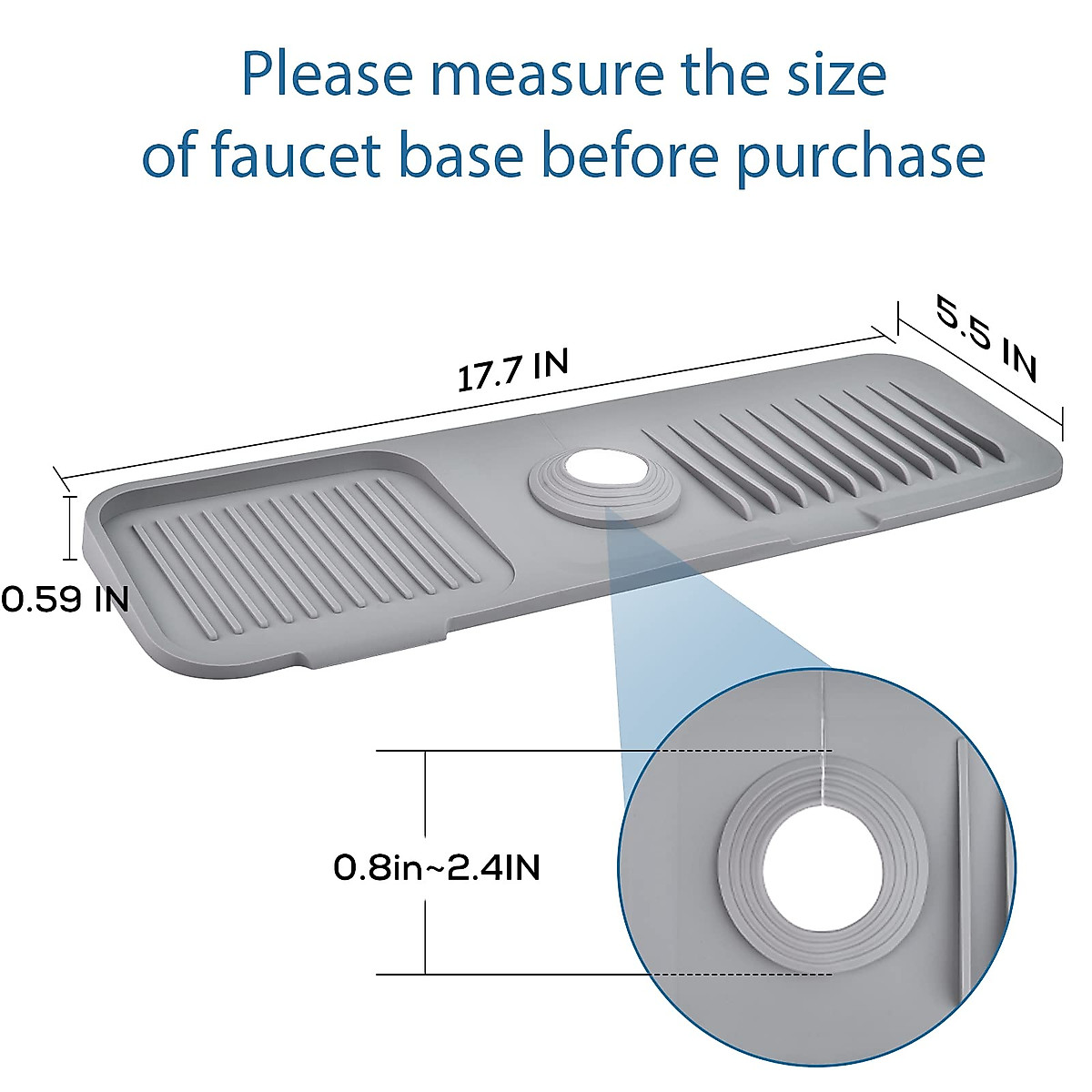 Kitchen Sink Splash Guard, Silicone Faucet Handle Drip Catcher Tray Fits the Faucet Tube within 2.5", Kitchen Sponge Holder Faucet Absorbent Sink Protectors Mat (17.7" x 5.5")