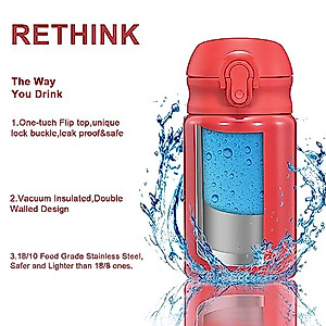 DILLER Vacuum Insulated Water Bottle,Stainless Steel Thermal Coffee Travel Mug BPA-Free Thermos Flask,Keeps Cold 24H, Hot 12H,17 oz (Red)