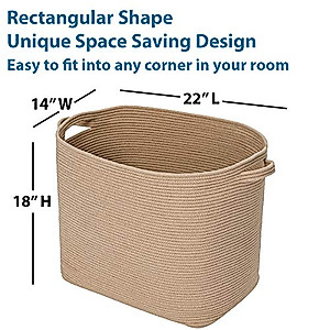 22"x14"x18" Mega Size Rectangular Extra Large Storage Basket, Cotton Rope Storage Baskets, All Beige
