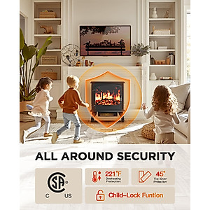 Silonn Electric Fireplace Heater, 5300 BTU Portable Fireplace with App & Remote,24-inch Low Noise Electric Fire Place with 5 Brightness Levels, Temp Control & Timer for Living Room, Bedroom, Black