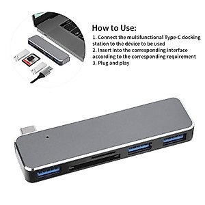 5-in-1 USB C Adapter,5 in 1 Hub Aluminum Alloy Docking Station,TypeC to Memory Card Network Adapter,TypeC Hub Multifunction Docking Station Electronic Adapter