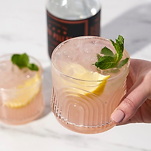 Viski Beau Stemless Lowball Glasses Set of 4 - Vintage Crystal Drinking Glasses for Whiskey, Old Fashioned, Scotch & Bourbon, Art Deco Cocktail Glasses Arch Design, 11oz