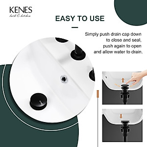 KENES Pop Up Bathroom Sink Drain with Overflow, Matte Black Pop Up Drain Stopper Anti Clog Pop Up Drain Stopper Lavatory Vanity Vessel Sink Drain