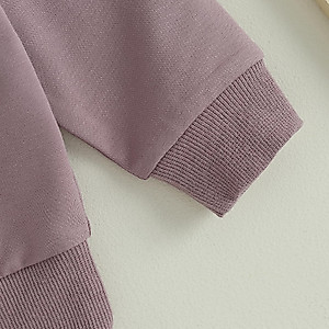 MAYUMMPY Baby Boys Girl Solid Outfit Long Sleeve Crewneck Oversized Sweatshirt Sweatpants Pants Set Fall Winter Clothes (Purple, 18-24 Months)