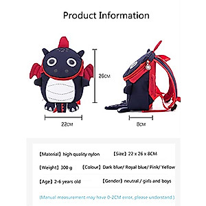 Toddler Dinosaur Backpack, Kids Cartoon Anti-Lost Rope Bookbag Rucksack Lunch Bag with Walking Safety Belt Harness Straps, 3D Cute Animal Preschool Travel Bag for 2-6 Years Old Boys & Girl Gifts