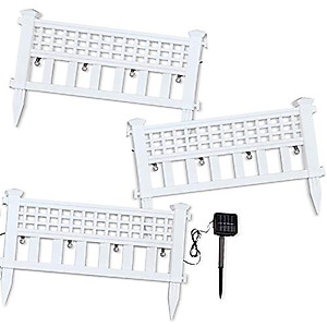 Collections Etc Solar Powered White Garden Border Fence, White - Set of 3 Panels - Edge Your Garden or Pathway Stylishly - 23" x 14" Each