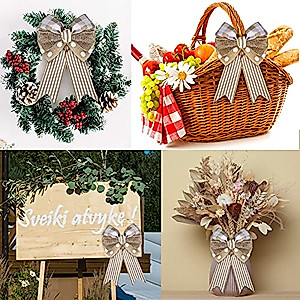 4 Rolls Burlap Fabric Ribbon Burlap Edge Ribbon White Dot Plaid Stripe Ribbon Rustic Farmhouse Craft Ribbon for DIY Present Wrapping Wreath Floral Bow Craft Decor, 2.5 Inch x 20 Yard (Gray)