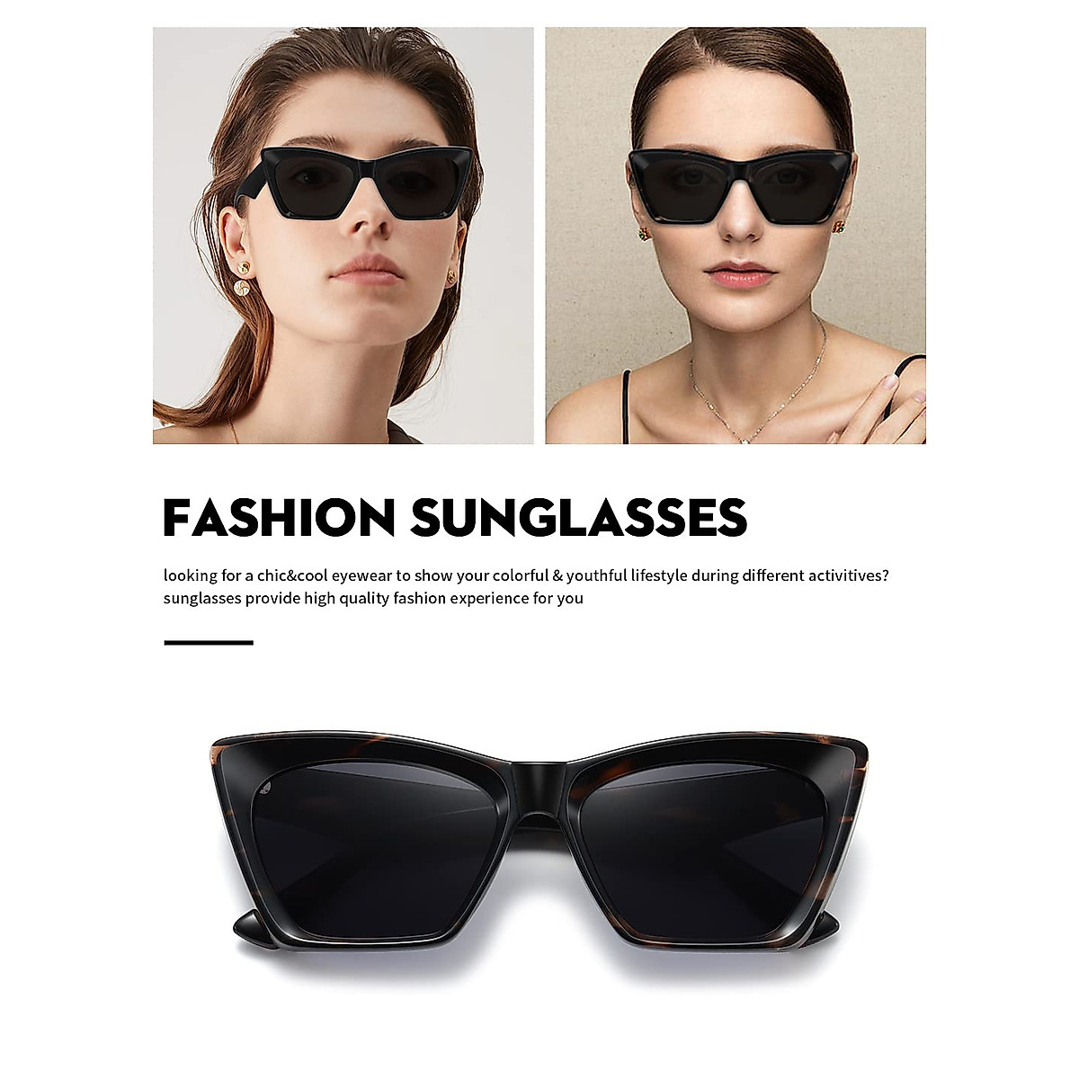 MASDUN Retro Square Cateye Sunglasses for Women Men Trendy Designer shades party dress up sunglasses (Black - Dark leopard print)