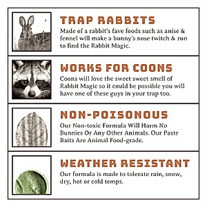 Rabbit Magic Paste Bait 8 Oz | Sweet Scented & Highly Attractive Lure for Rabbits Bunnies Raccoons | Good All Season Long to Get Rid of Rabbits in Yard Garden | 48 Live Trap Sets | USA Handcrafted