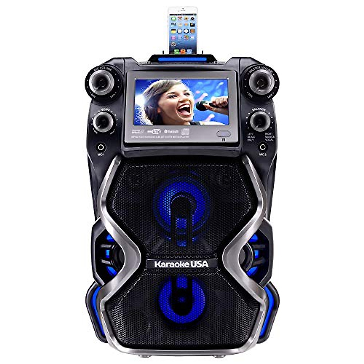 Karaoke USA GF920 Rechargeable Portable Bluetooth CDG-MP3G Karaoke Machine and PA System with 2 Microphones