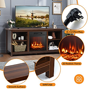 Electric Fireplace TV Stand for 65 Inch TV, 58 Inch Farmhouse Entertainment Center with 18" Fireplace, 6H Timer & Remote Control, 4 Storage Cabinet, Brown