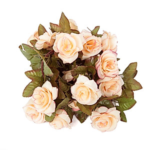 Pauwer 6PCS(44.3FT) Artificial Rose Vine Silk Flower Garland Hanging Fake Roses Flowers Plants for Home Garden Office Hotel Wedding Party Decor, Champagne