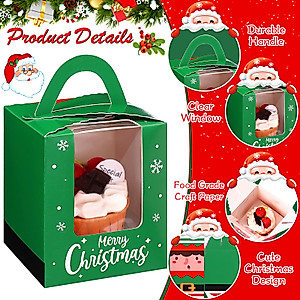 24 Pcs Christmas Cupcake Boxes Christmas Cookie Boxes with Window Insert Handle Christmas Muffin Pastry Holder Boxes Xmas Cupcake Gift Box Bakery Treat Boxes for Christmas Party (Snowman)