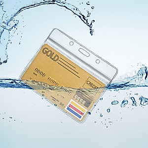 Lyellfe 100 Pieces Name Tag Holders with Clips, Clear ID Card Holder, Horizontal Badge Holder, Resealable Waterproof Card Holder for Badge Swipe Card, Credit Card, Drive License, 3.7 x 2.5