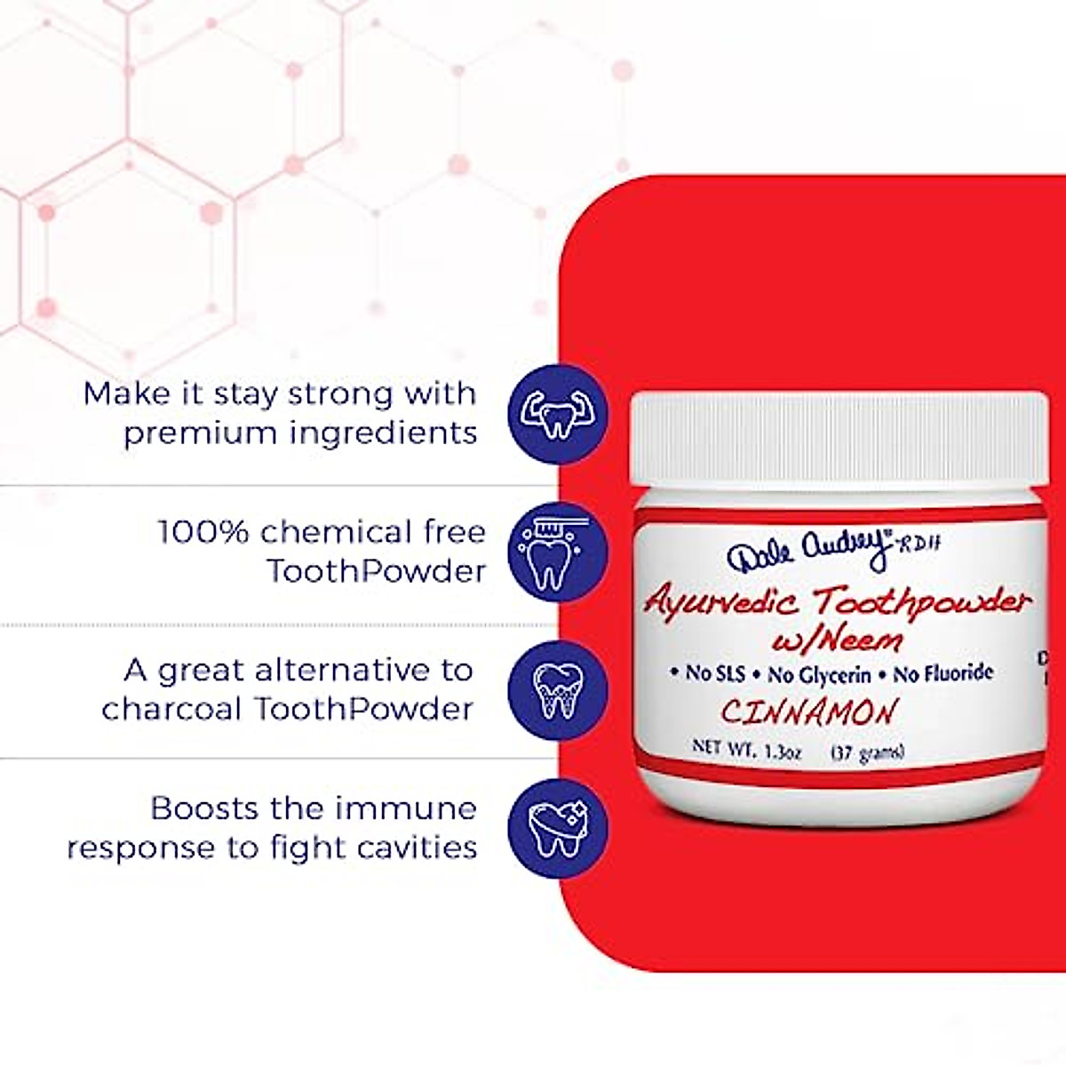 Dale Audrey Ayurvedic Remineralizing Tooth Powder for Sensitive Teeth | Cinnamon Powder for Teeth Whitening | Organic Tooth Powder for Gum and Bad Breath (1.3 Oz)