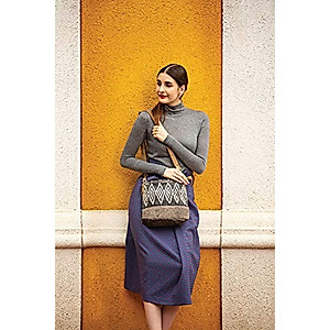 Myra Bag Azure Upcycled Canvas & Cowhide Leather Shoulder Bag S-1266